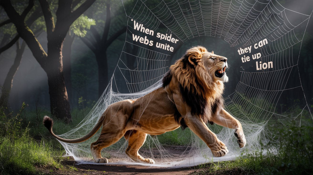 When spider webs unite, they can tie up a lion. - Invention School